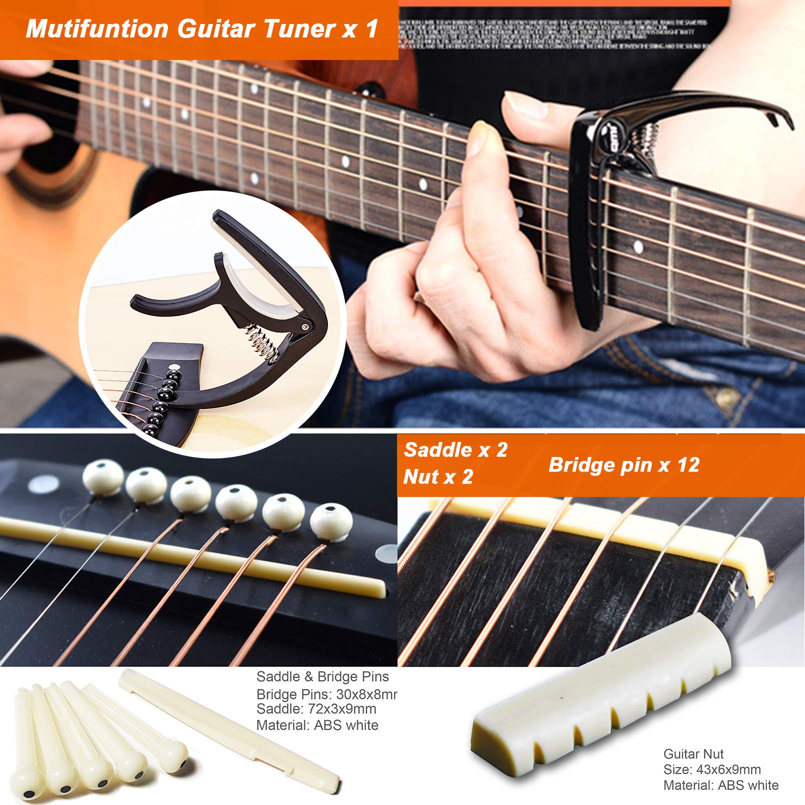 SPROUTER 93 PCS Guitar Accessories Set, Including Guitar Capo, 3 in 1 String Winder, Bridge Pins, Picks, Guitar Strings, Finger Picks, Fingertip Protectorsone, Guitar Saddle Files, Finger Strengthener
