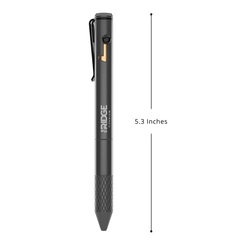 The Ridge Bolt Action Ballpoint Pen | Metal Retractable Compact Writing Instrument | Textured Grip & Internal Pressurized Refill | Titanium