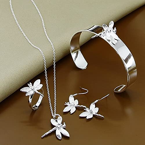 Style 925 Sterling Silver AAA Zircon Dragonfly Necklace Earrings Ring Bracelet Set For Female Engagement Party Wedding Fashi