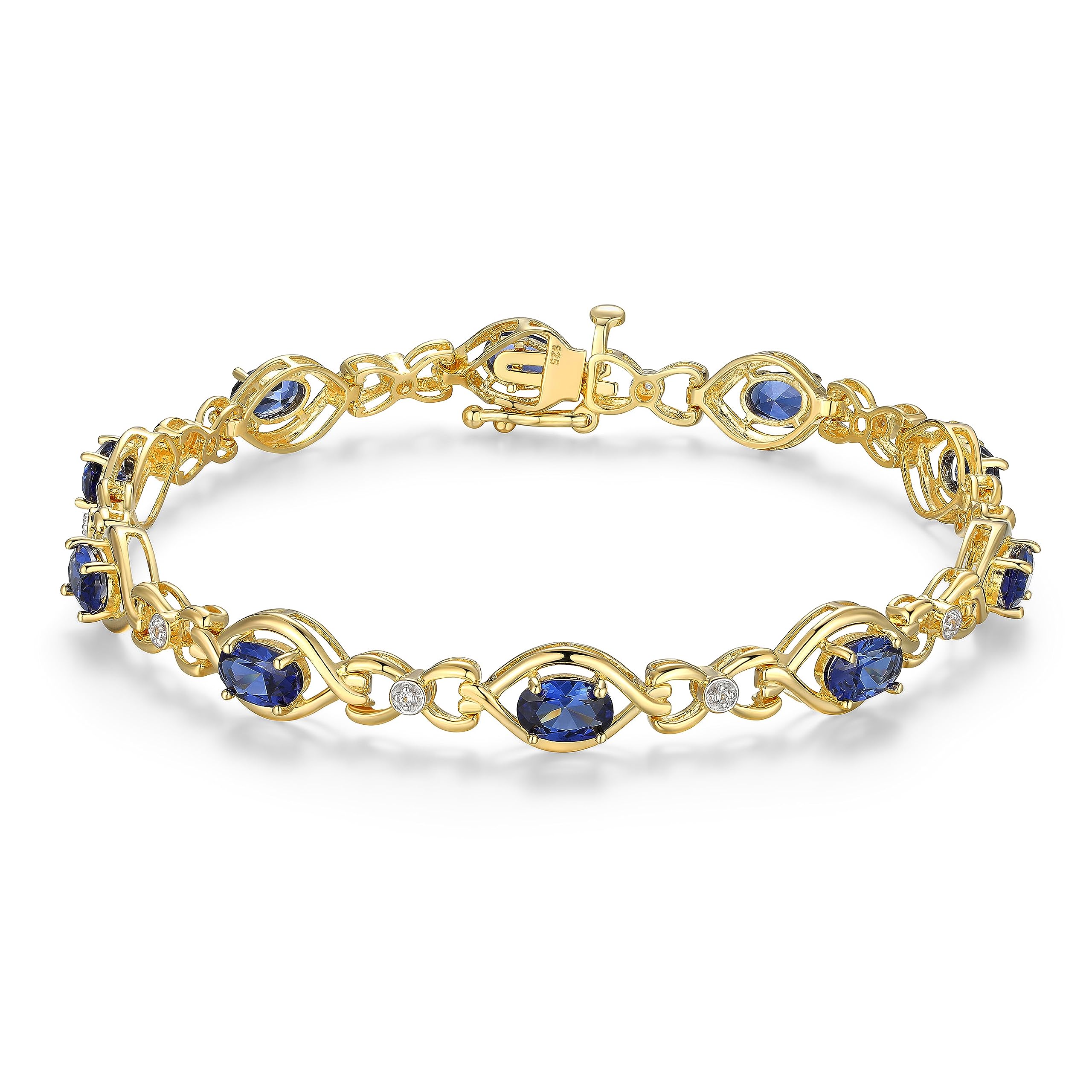 MORGAN & PAIGE 18k Yellow Gold Over Sterling Silver Created Blue and White Sapphire Bracelet, 7.25"