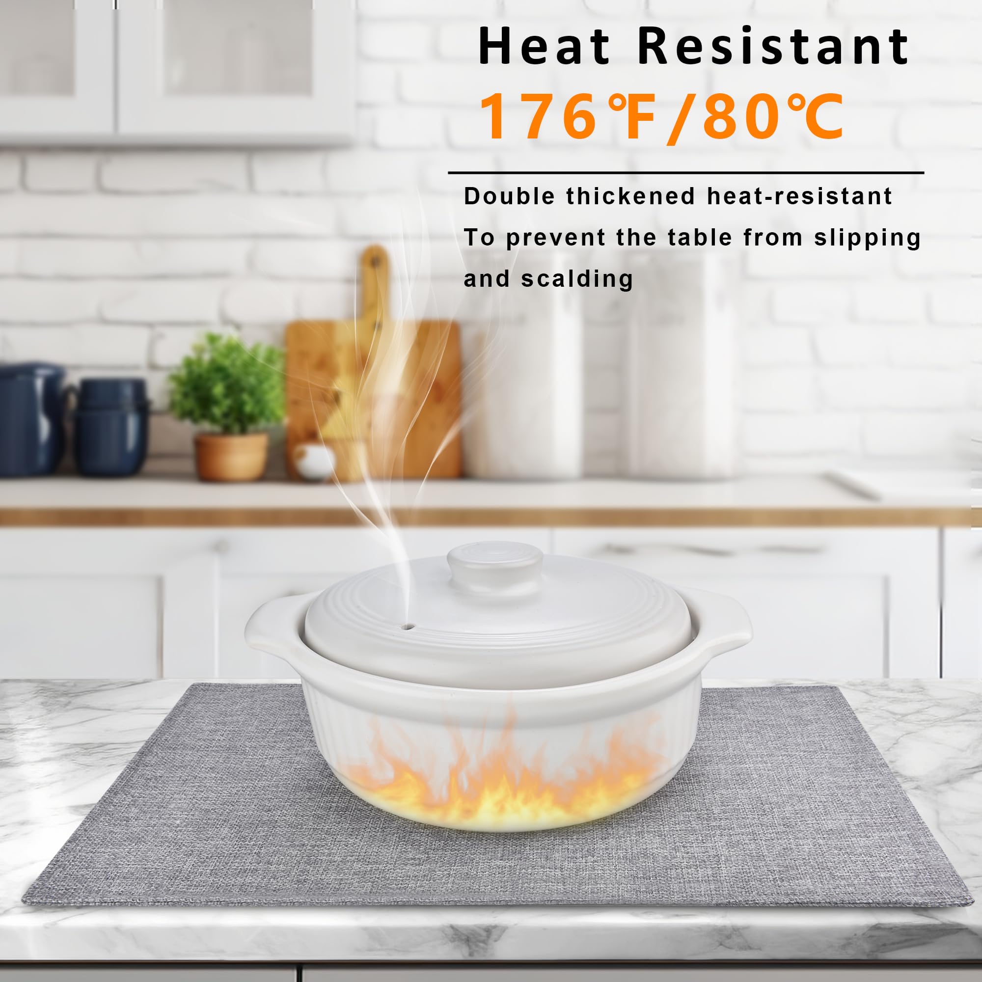 SLKQG Cloth Placemats Set of 6 - Double Thickened Easy to Clean Linen Style Fabric Placemats - Machine Washable Placemats- Heat Resistant Non-Slip Table Mats - 18x12 Inch (Smoke Gray, 6)