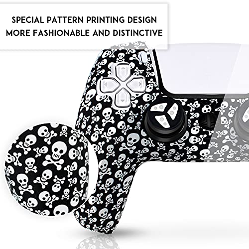 SIKEMAY PS5 Controller Cover Skin Case, Anti-Slip Thicken Silicone Protective, Perfectly Compatible with Playstation 5 Controller Grip with 10 x Thumb Grip Caps (Black Skull)
