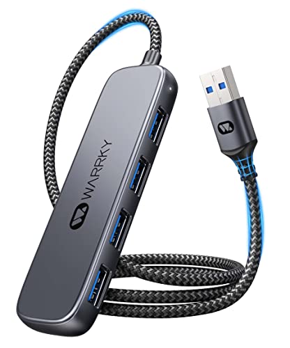 USB Splitter 3.0, WARRKY 4 Port USB Hub for Laptop [3FT Braided Cable, Aluminum Shell] Ultra-Slim Multi USB Port, Compatible with PC, Desktop, Surface Pro, MacBook, Flash Drive, PlayStation, Xbox