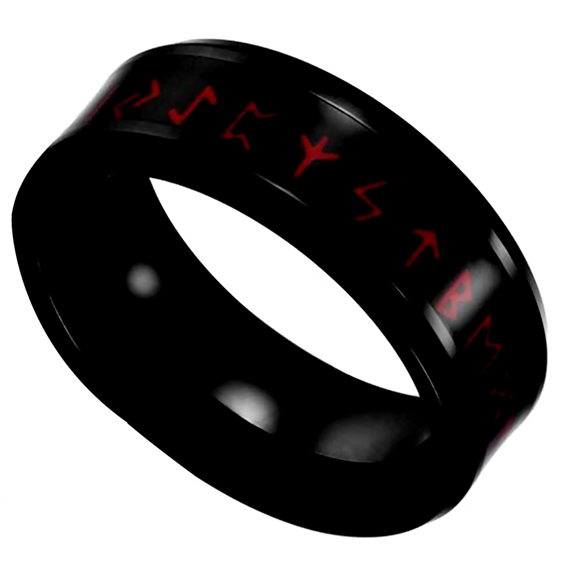Viking Ghost Rune Ring Red Black Stainless Steel Genderless Norse Druid Luck Fortune Band Sizes 6-13 (6)