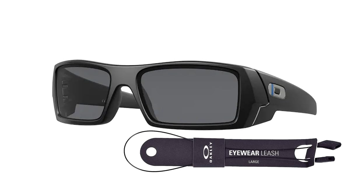 Oakley Gascan OO9014 901411 Matte Black- Blue Stripe/Grey Sunglasses + BUNDLE Accessory Leash + BUNDLE with Designer iWear Eyewear Kit