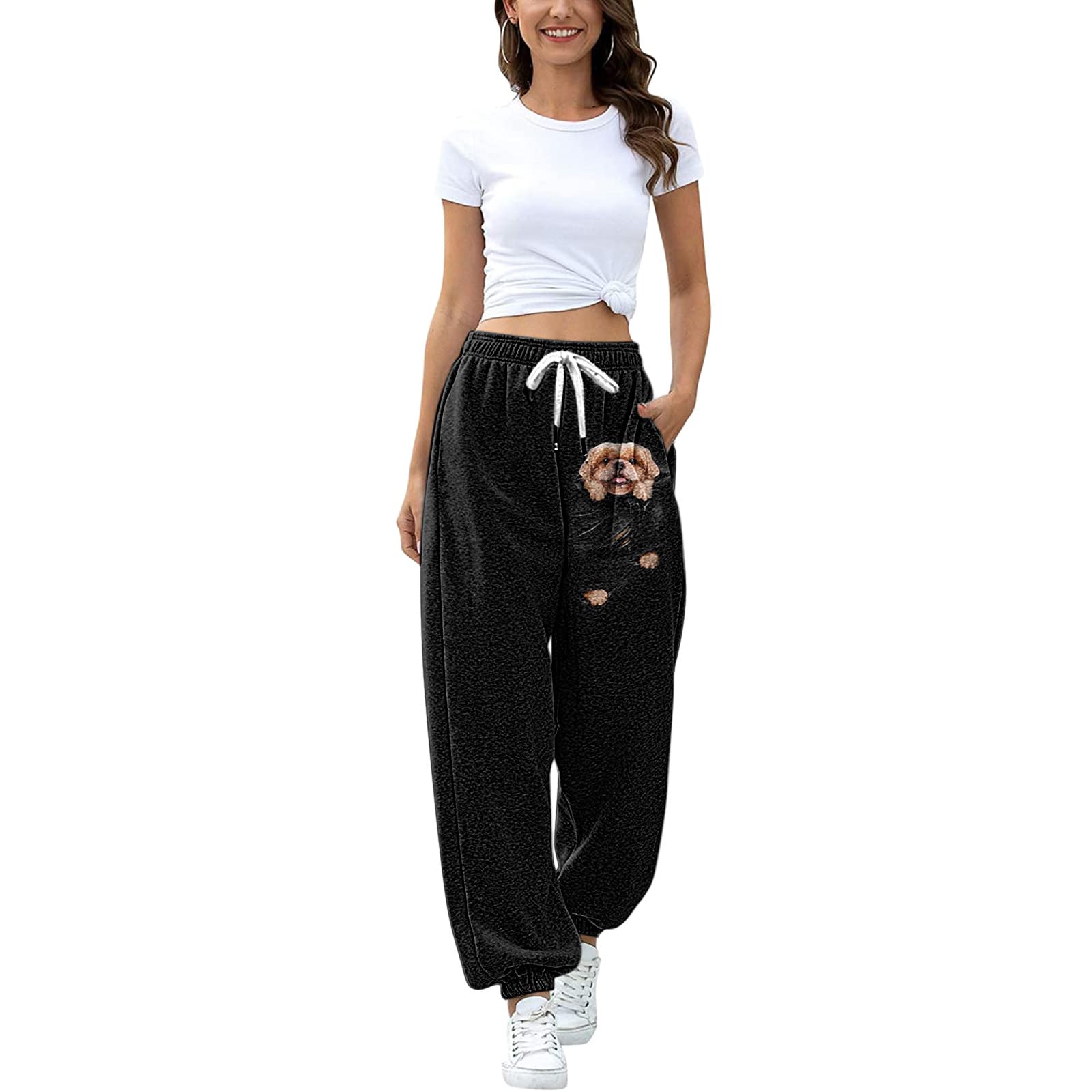 Womens Joggers, Womens Plus Size Pants Pull On Womens Casual Elastic Waist Solid Comfy Jogging Jogger Pants with Pockets
