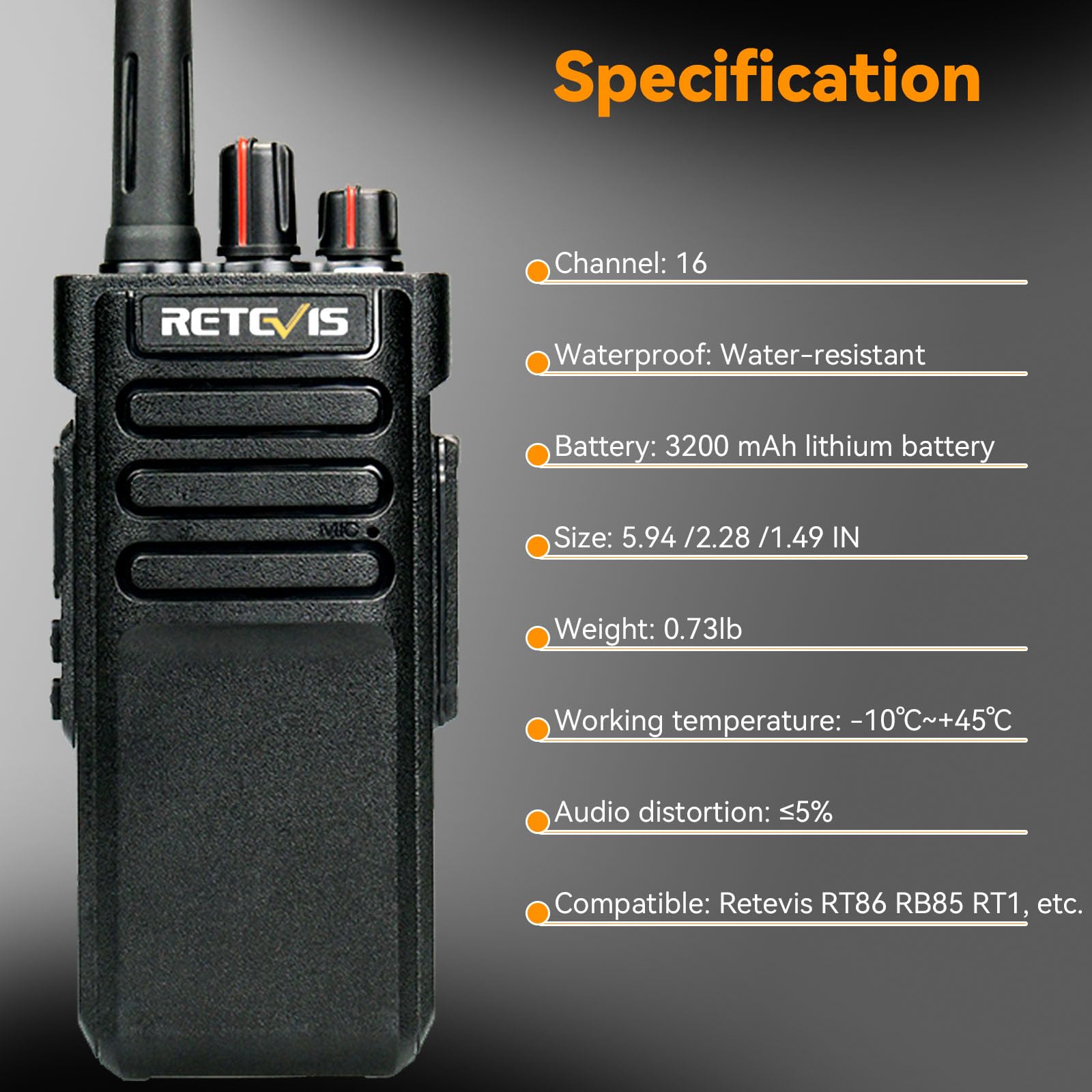 Retevis RT29 Military Grade Walkie Talkies, Long Range 2 Way Radio with Earpiece, 700,000 sq. ft/50 Floor Range, Dust Protected and Splashproof (IP54 Rating), Heavy Duty Two Way Radio (2 Pack)