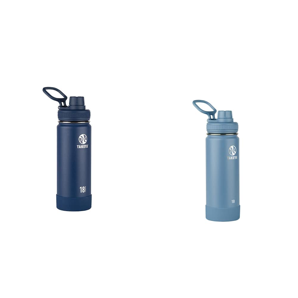 Takeya Actives Insulated Stainless Steel Water Bottles with Spout Lid, 18 Ounce, Midnight Blue and Bluestone