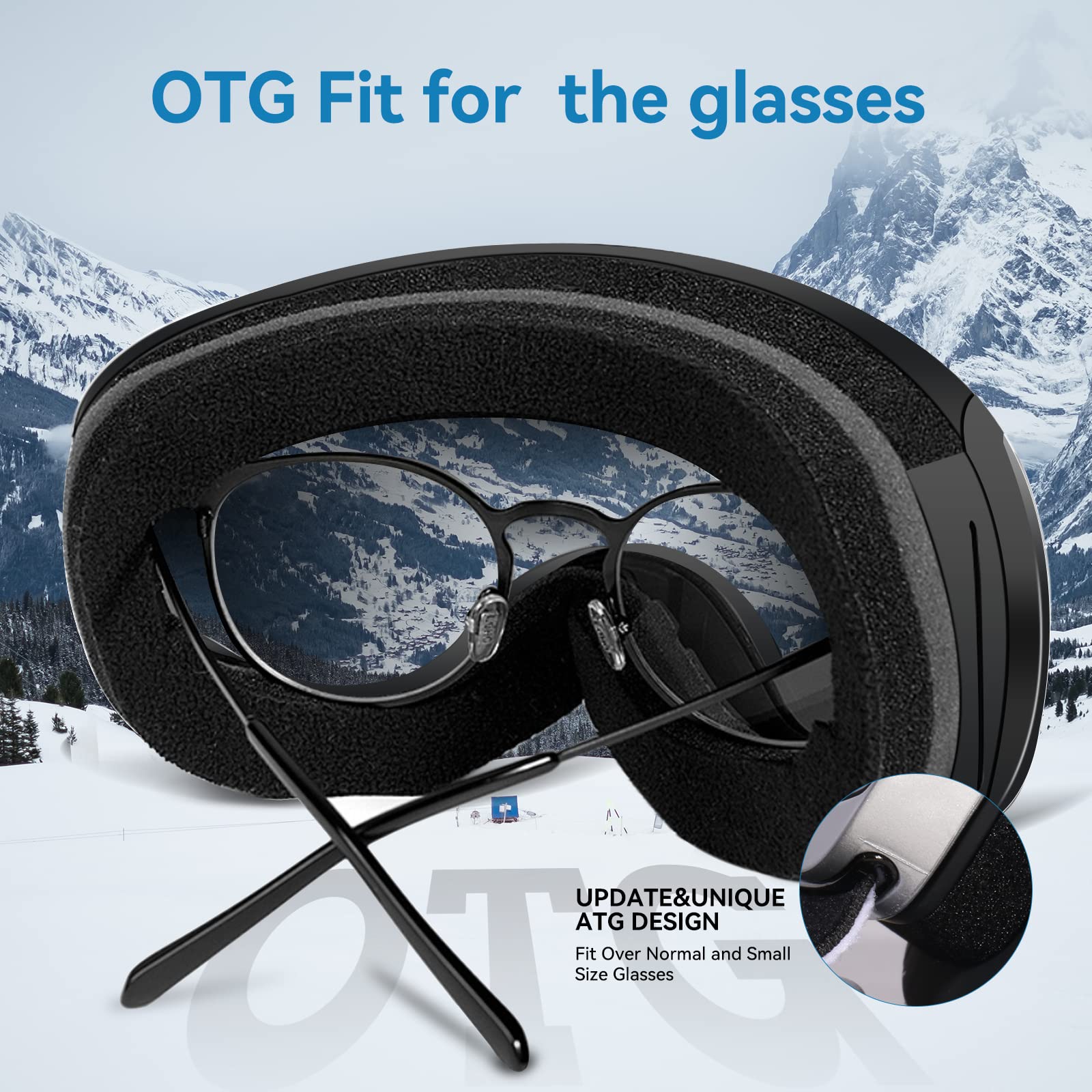 Ski Goggles,OTG Snowboard Goggles,Magnetic Interchangeable Lens,Anti-Fog 100% UV Protection Goggles for Men and Women(Blue),One Size