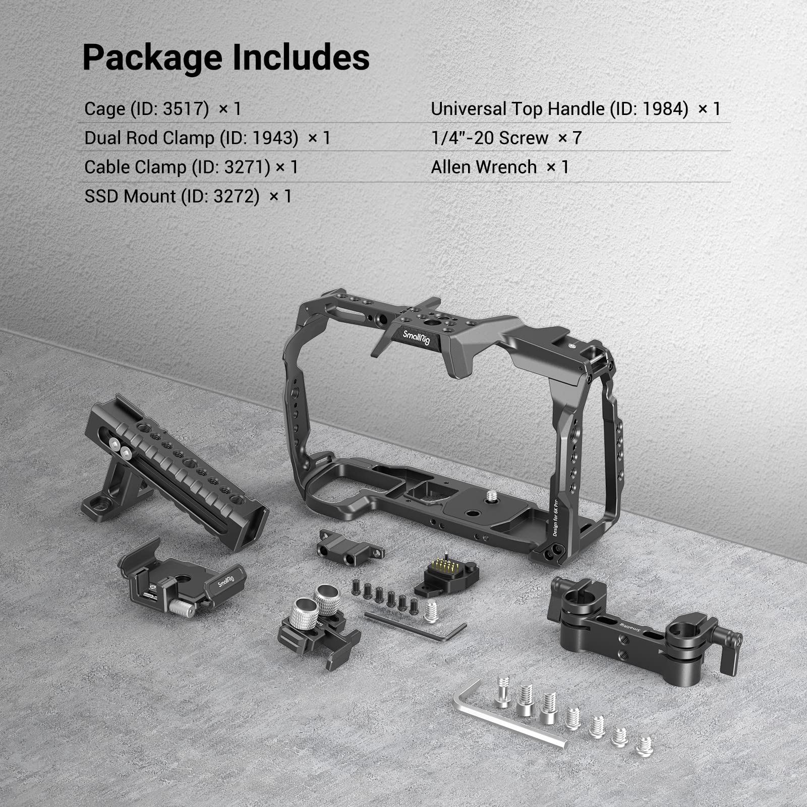 SmallRig Professional Cage Kit for BMPCC 6K Pro / 6K G2 and Battery Grip, with Camera Cage, Dual Rod Clamp, Top Handle, Cable Clamp for HDMI, SSD Mount for BMPCC 6K Pro / 6K G2-3583