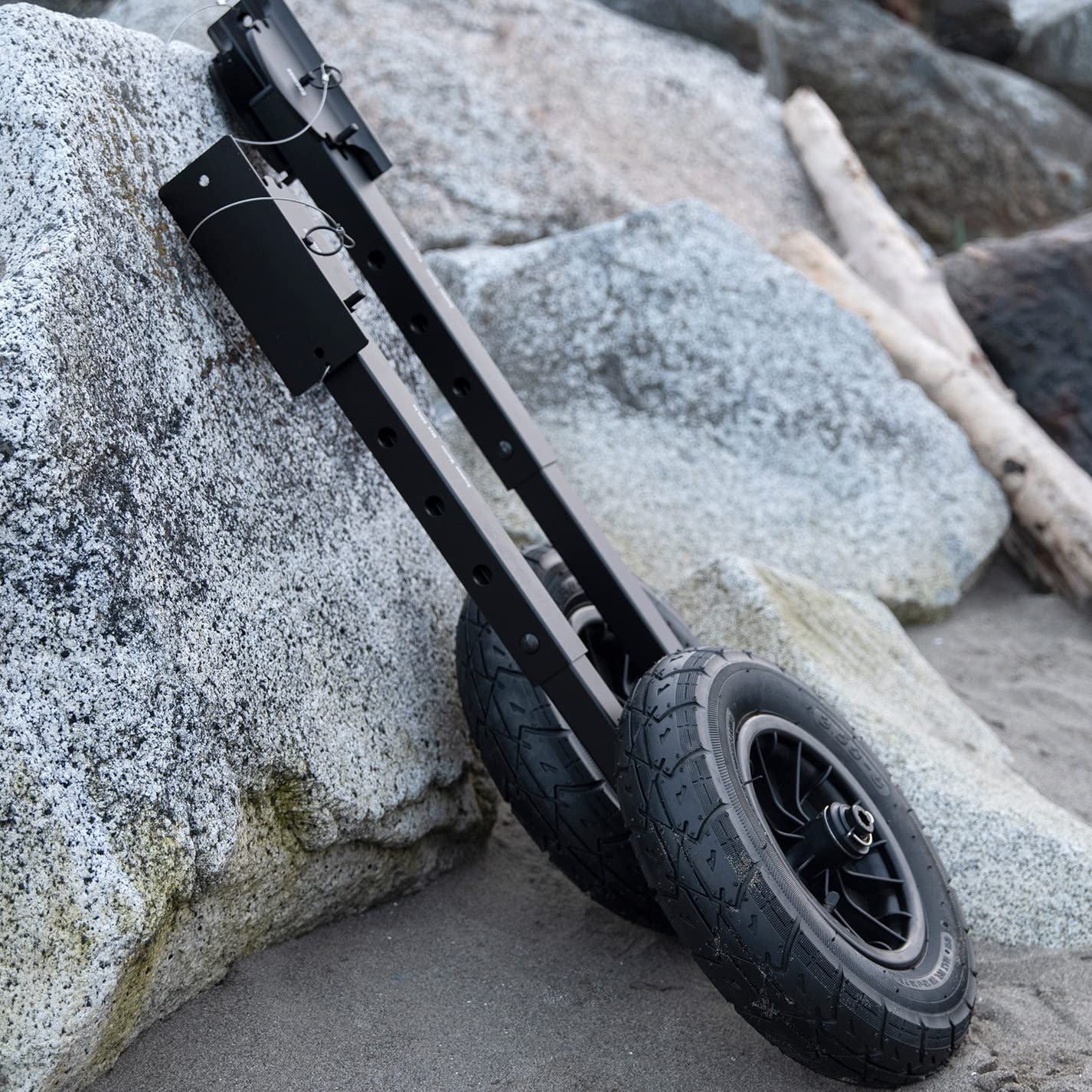 Seamax Deluxe Boat Launching Wheel System, Black Military Edition, 4 Positions and 4 Stages Removable and Adjustable Legs, 14" Pneumatic Wheels. Max Support Water Craft Weight 600Lbs