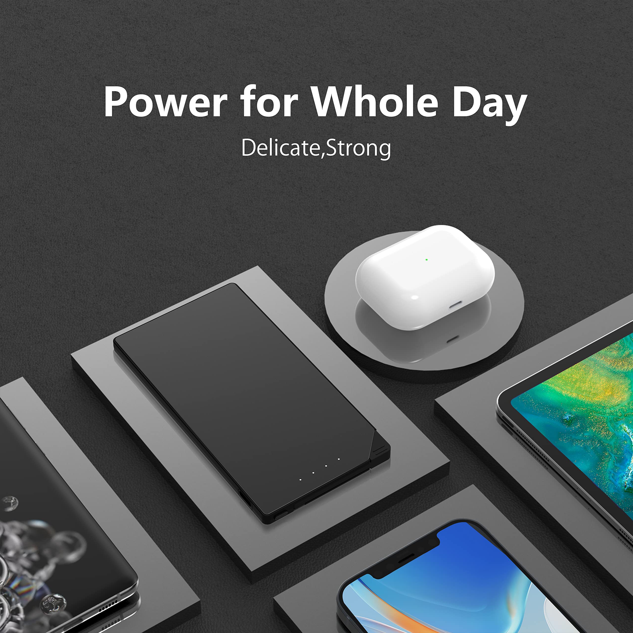 TNTOR Portable Charger with Built-in USB C Cable, 5000mAh Ultra Thin Power Bank Small Battery Pack, Compatible with iPhone 15 USB C Android Phones/Tablet/Camera etc.