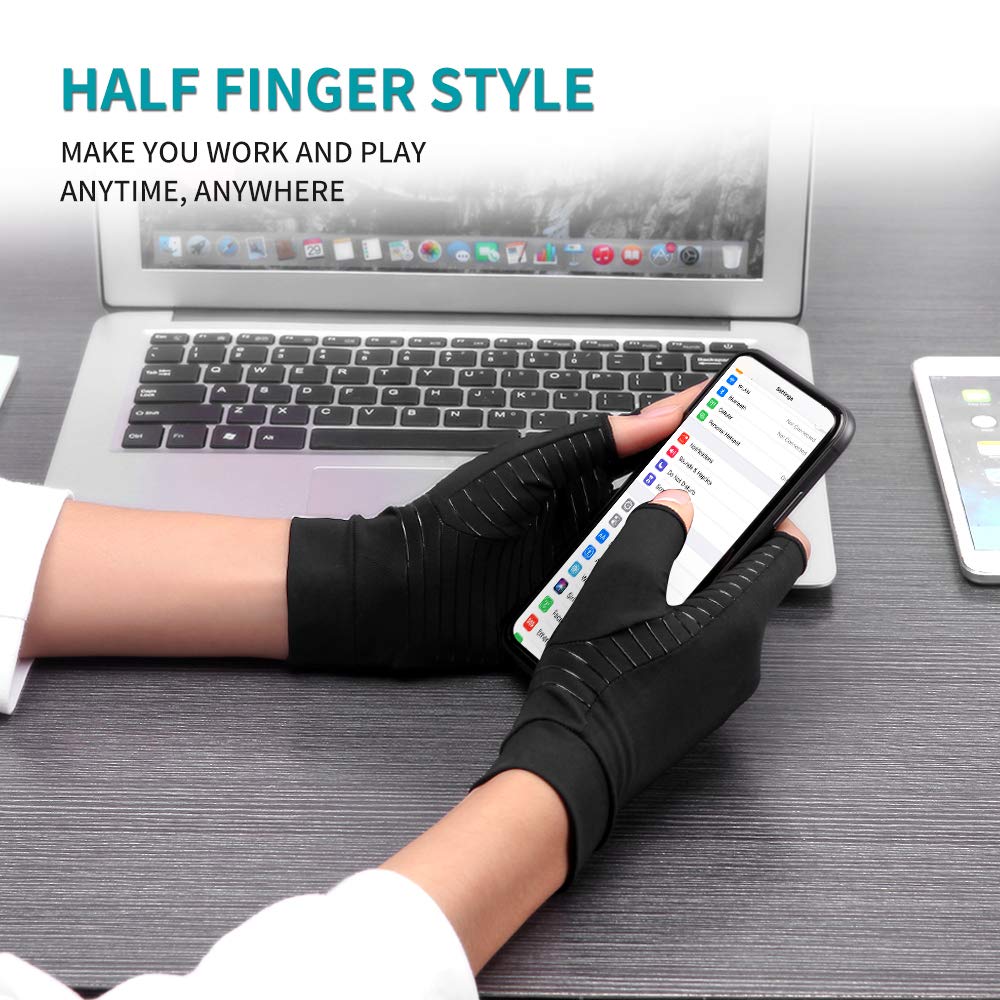 Ricbestlab Copper Arthritis Gloves for Women Men, Fingerless Breathable & Moisture Wicking Arthritis Compression Gloves for Computer Typing and Dailywork of Hands joint Support (Large)