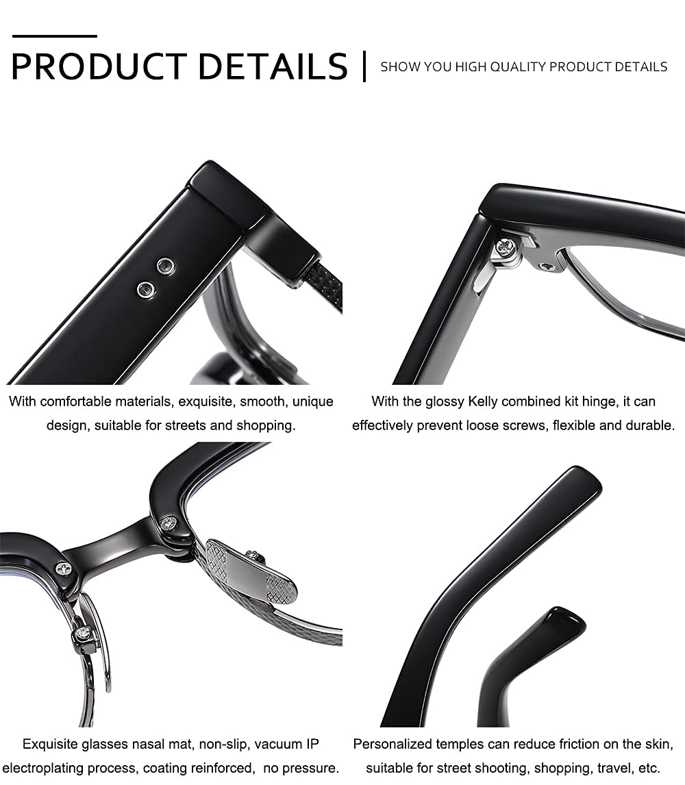 Retro Tony Stark Sunglasses for Men Women Browline Beckham Semi-Rimless Glasses Vintage Blue Black Lens