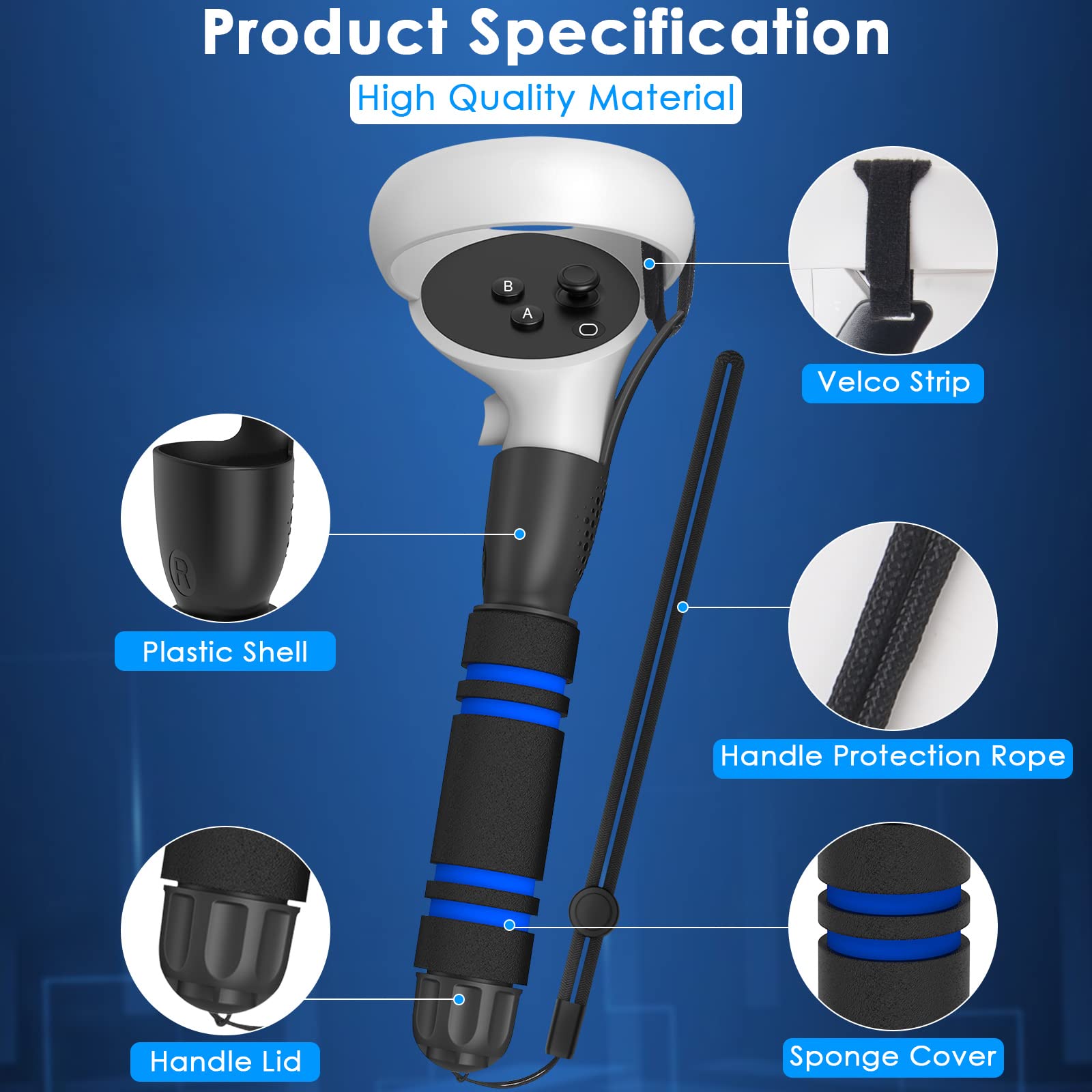 YOGES VR Game Handle Accessories Compatible with Oculus Quest 2 Controllers, Dual Handles Extension Grips Compatible with Meta Quest 2 Accessories