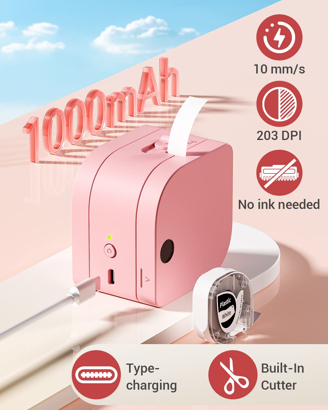 Phomemo Label Maker Machine with Tape, P12 Pro Portable Bluetooth Label Printer, Small Smart Phone Handheld Sticker Mini Labeler Multiple Templates Easy to Use Inkless Rechargeable Office Home- Pink