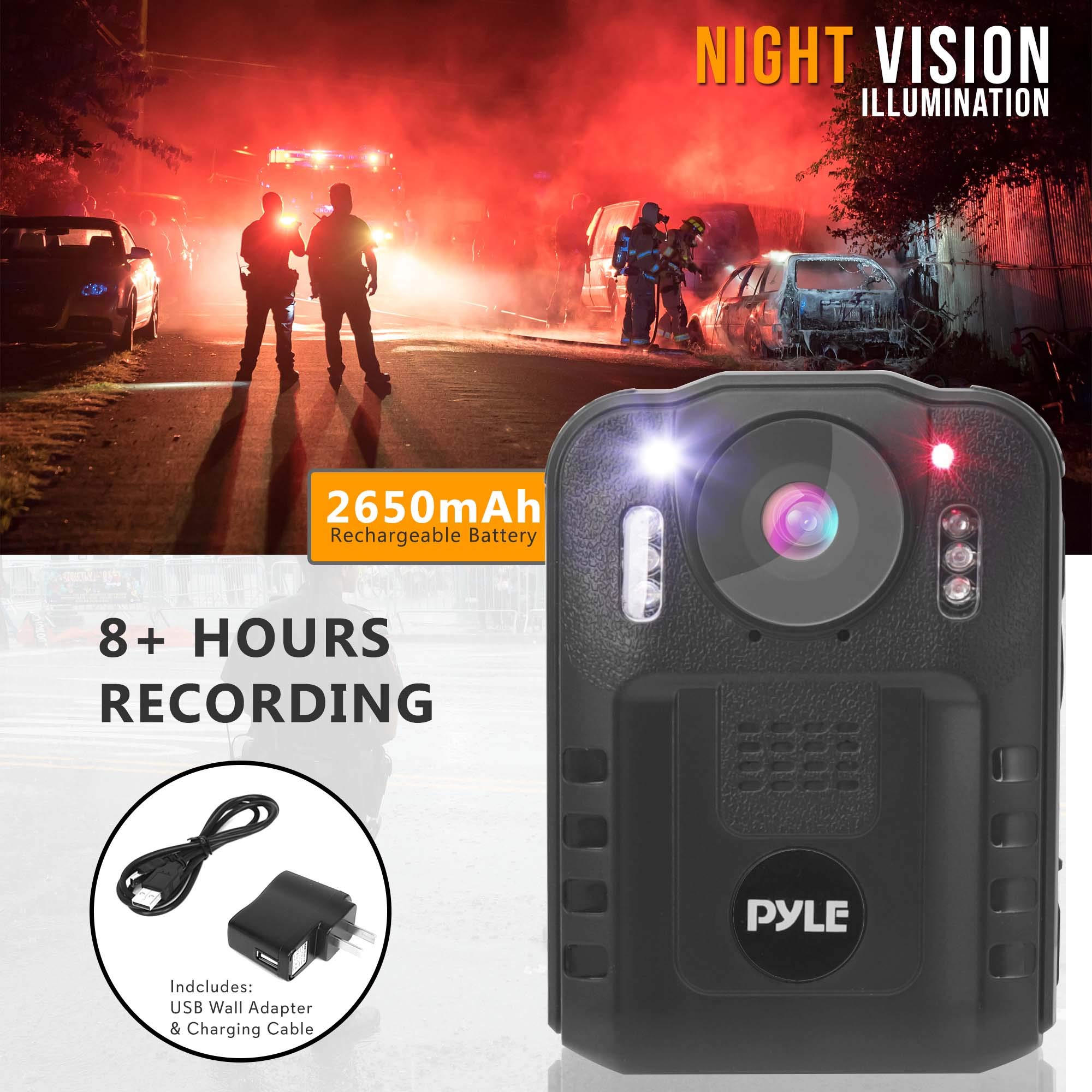Pyle Police Security Video Body Camera - HD 2304x1296p 36MP Rechargeable Wireless Waterproof Wearable Law Enforcement Surveillance Cam, Audio Video Recording, Night Vision, Motion Detector PPBCM92