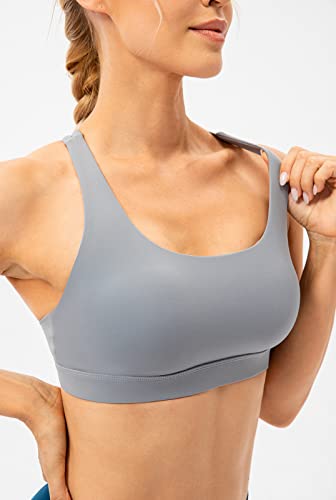 Ukaste Women's Strappy Sports Bra Medium Support Yoga Running Training Bras (Blue Gray, 4)