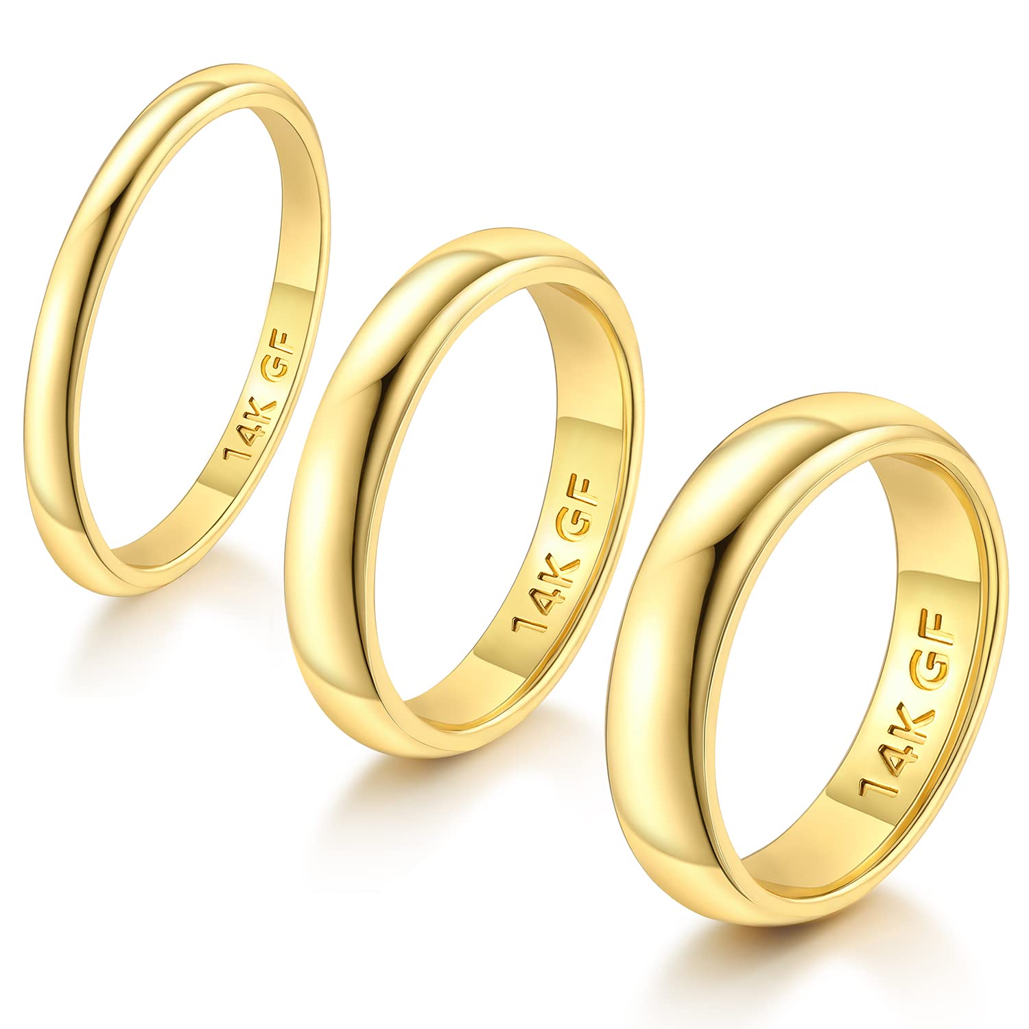 ZNBOH 3Pcs 14K Gold Filled Ring Stackable Rings for Women Stacking Thin Gold Ring Set Simple Plain Thumb Pinky Finger Statement Band Rings Men Comfort Fit 2mm 4mm 6mm