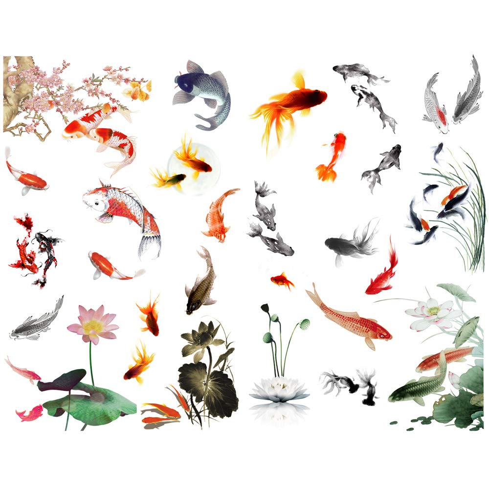 Seasonstorm Ink Painting Koi Carp Fish Precut Cute Aesthetic Diary Travel Paper Junk Journal Stickers Scrapbooking Stationery Sticker Flakes Art Supplies (PK343)