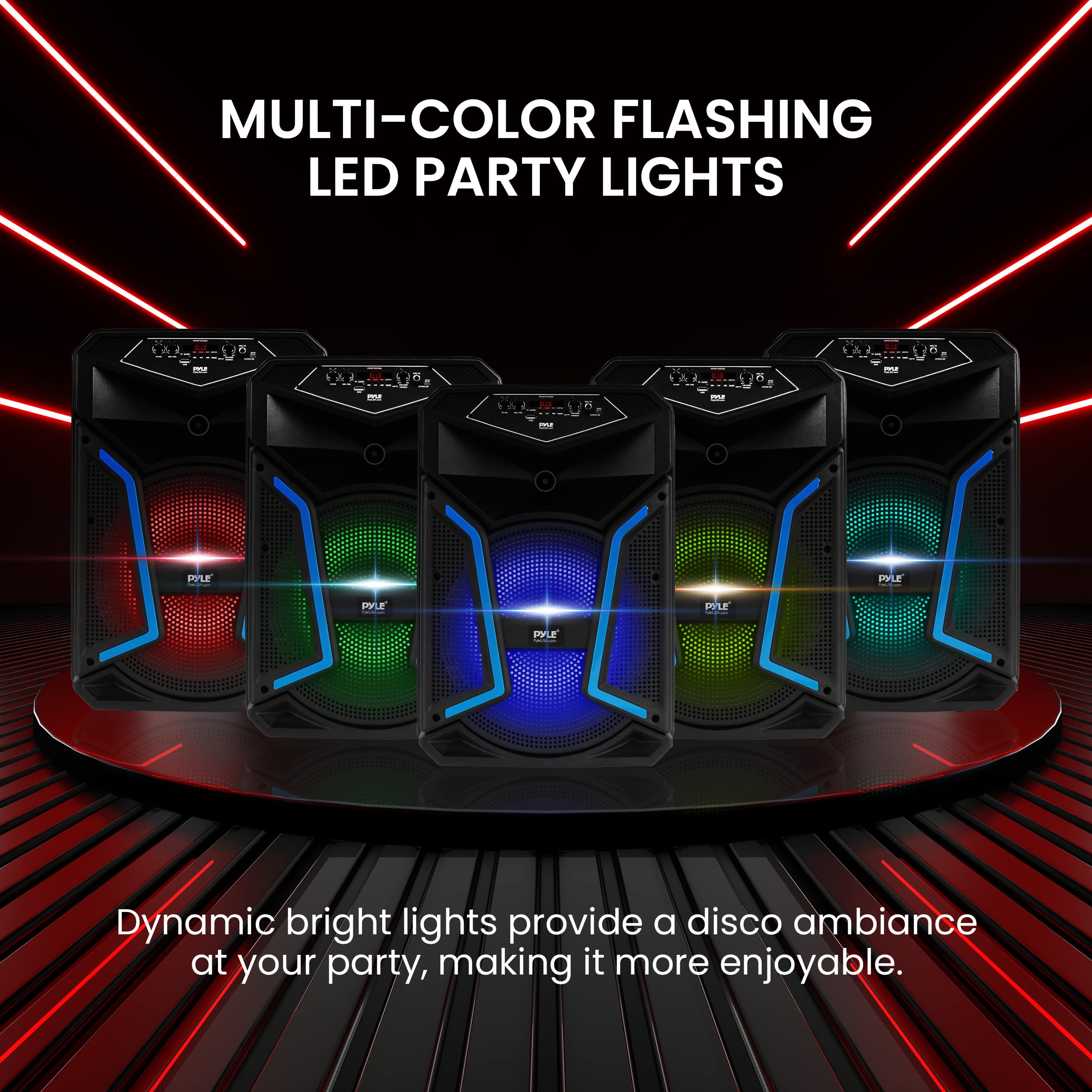 Pyle Portable Bluetooth PA Speaker System - 800W Outdoor Bluetooth Speaker Portable PA System w/ Microphone In, Party Lights, MP3/USB, FM Radio, Rolling Wheels - Mic, Remote - Pyle PPHP122SM,Black
