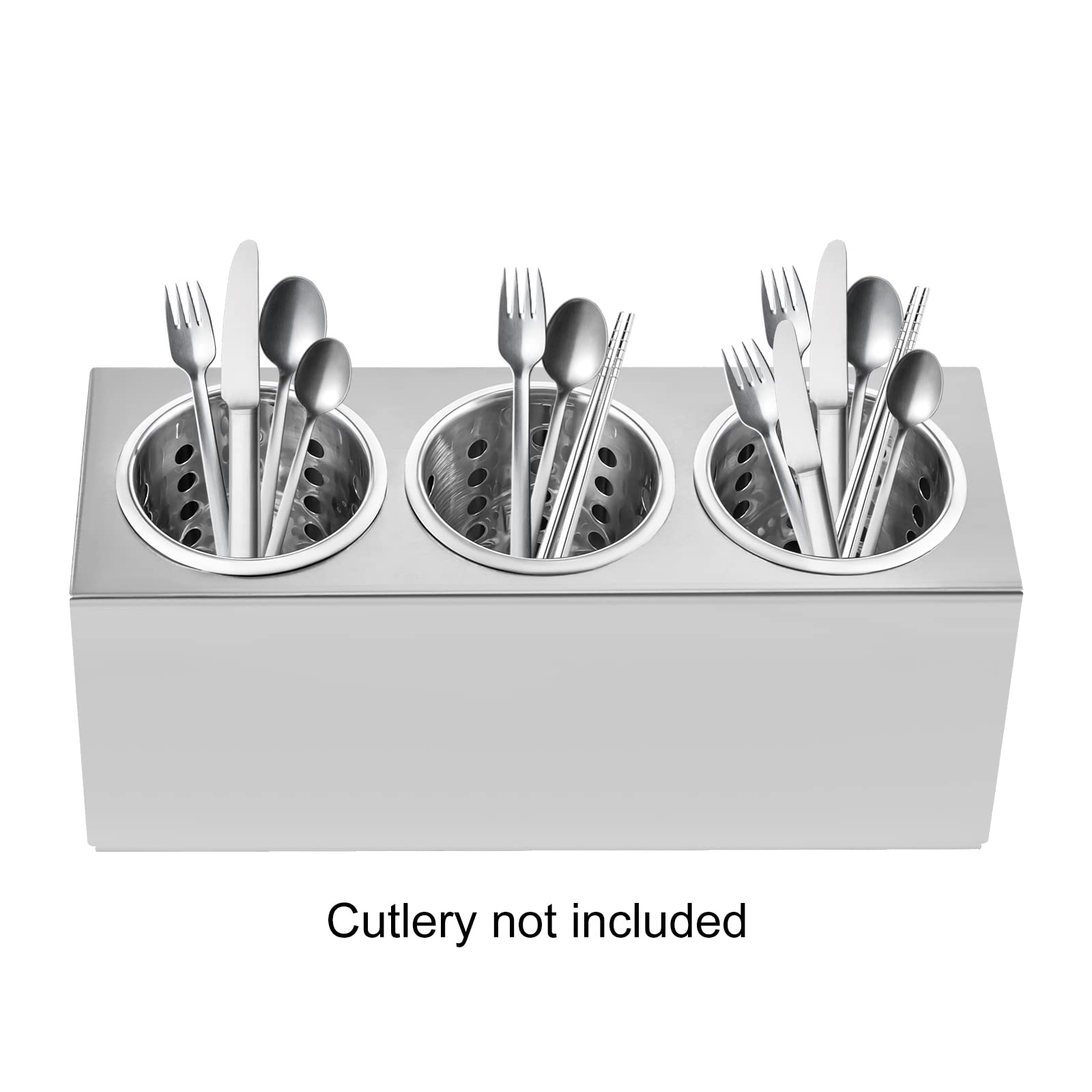 TFCFL Flatware Cylinder Holder,Commercial 3-Hole Stainless Steel Cylinder Flatware Silverware Utensil Holder Organizer Caddy 15.16x6.1x6.3inch,Silver (3-Hole)