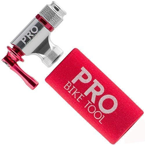 PRO BIKE TOOL CO2 Inflator + 5 x 16g Threaded CO2 Cartridges Bundle - Quick & Easy - Presta and Schrader Valve Compatible - Bicycle Tire Pump for Road and Mountain Bikes