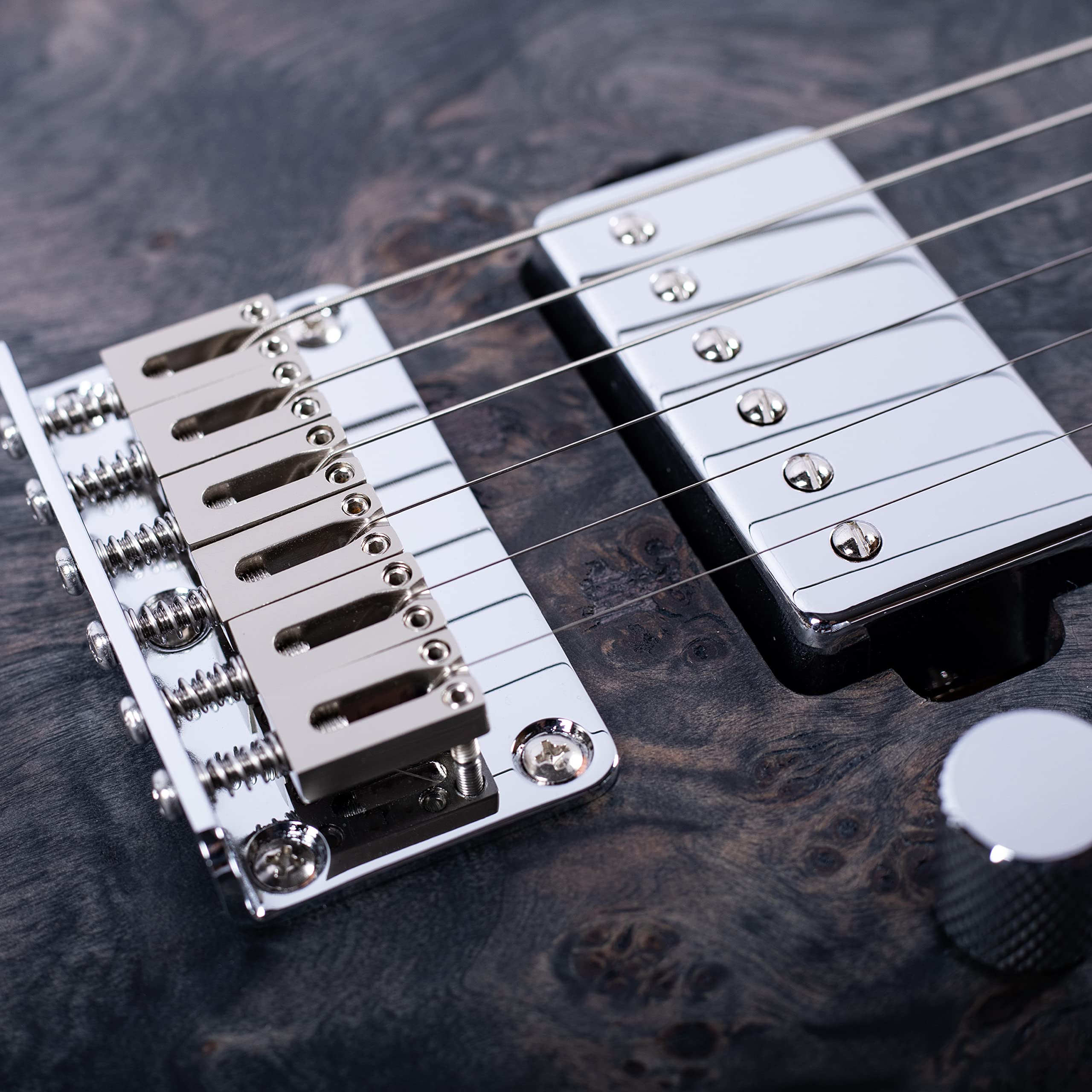 Volgoa VTL-2 Solid Body 6 String Electric Guitar, Roasted Maple Neck, Mahogany Body, Matte Burl Figure Veneer, and Coil Splitting Pickup (Black)