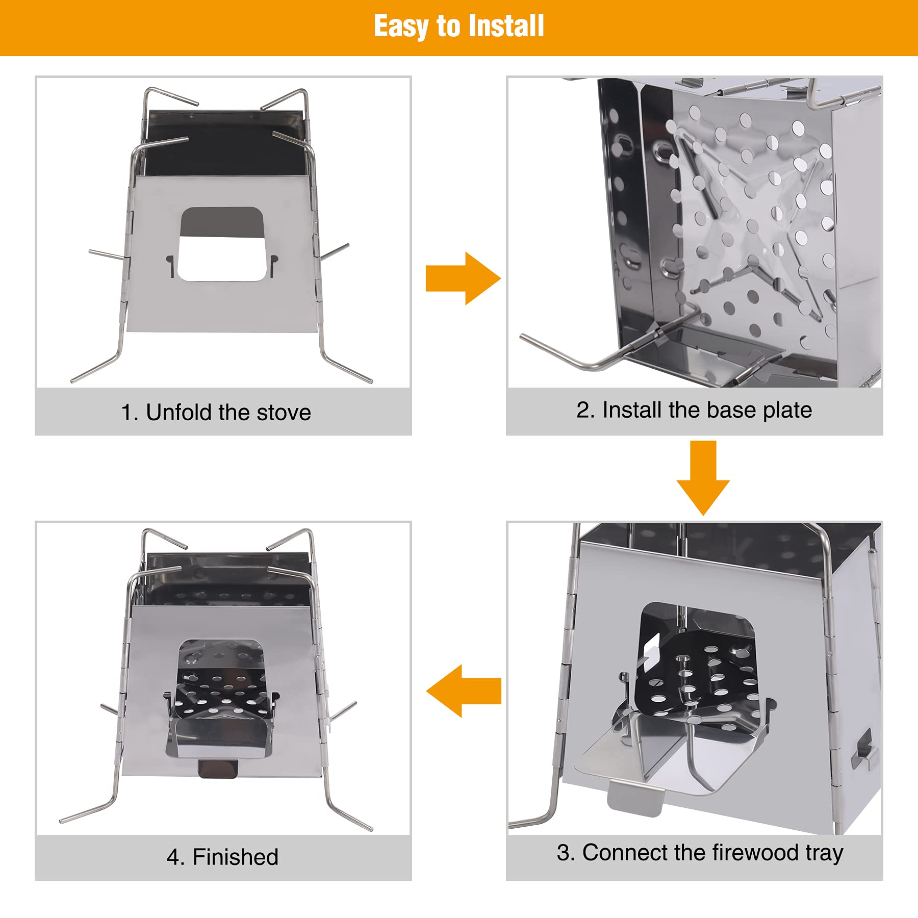 REDCAMP Wood Burning Camp Stove Portable, Folding Stainless Steel Backpacking Stove with Carry Bag for Camping, 9.2x8.7x7.7 Inch