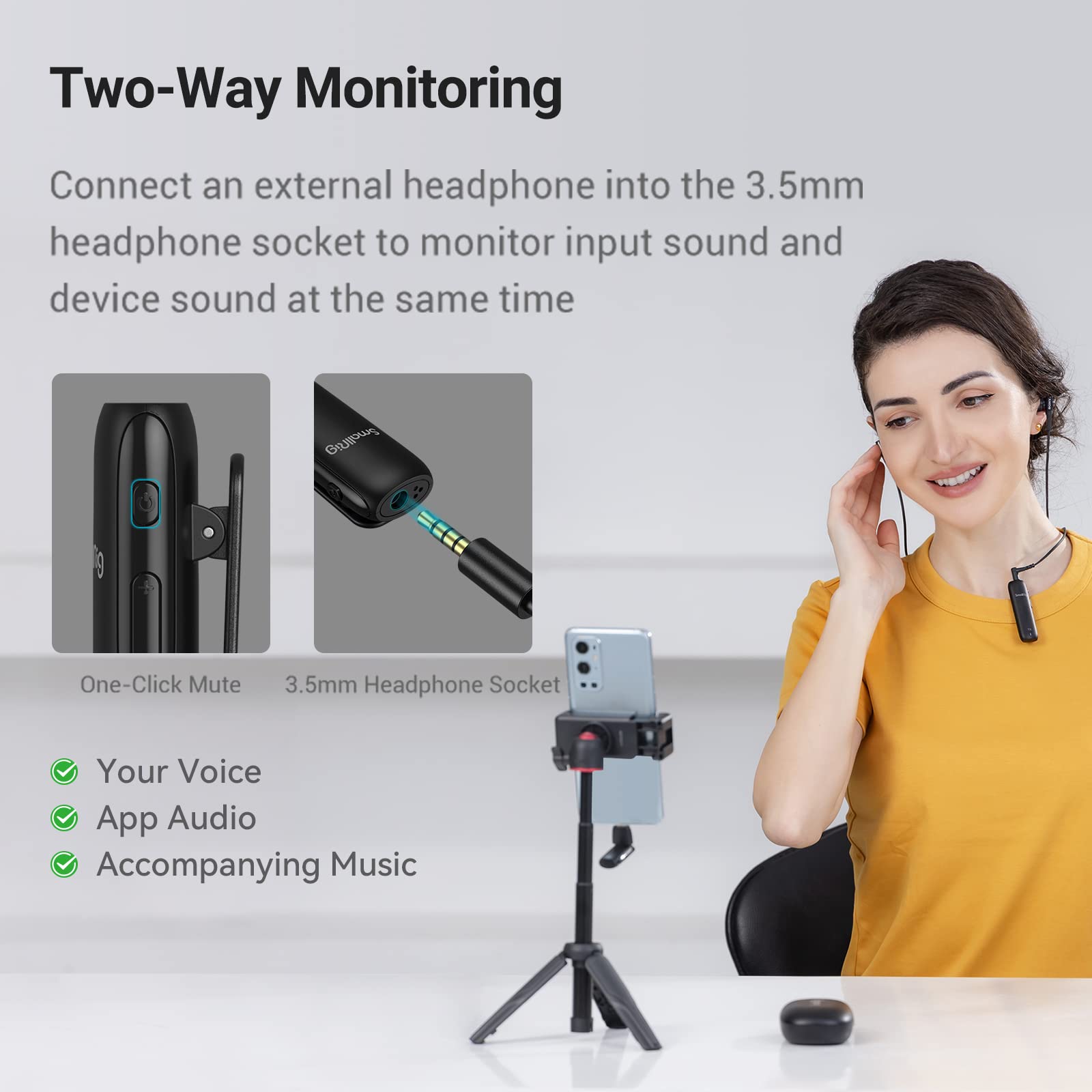 SMALLRIG Wireless Lavalier Microphone W1 for iPhone, Smartphone and Action Camera, Phone Wireless Microphone, Plug & Play Clip-on Mic for YouTube, Vlogging & Live Streaming - 3495B
