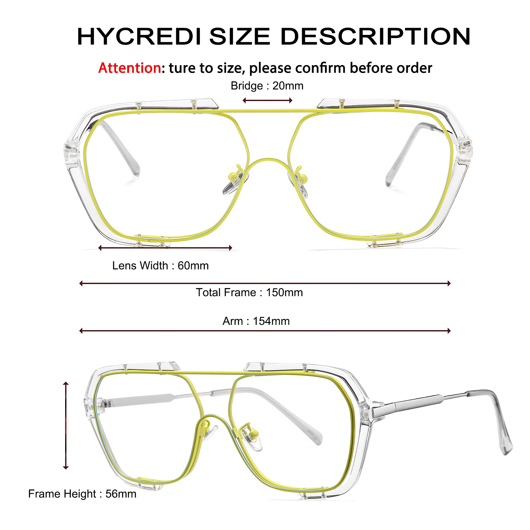 Square Oversized Sunglasses Designer UV400 Protection Eyewear for Men Women (Green/Clear)