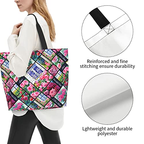 Women Casual Rose Window Wheat Field Handbags Big Capacity Shopping Shoulder Bag With Built In Pocket