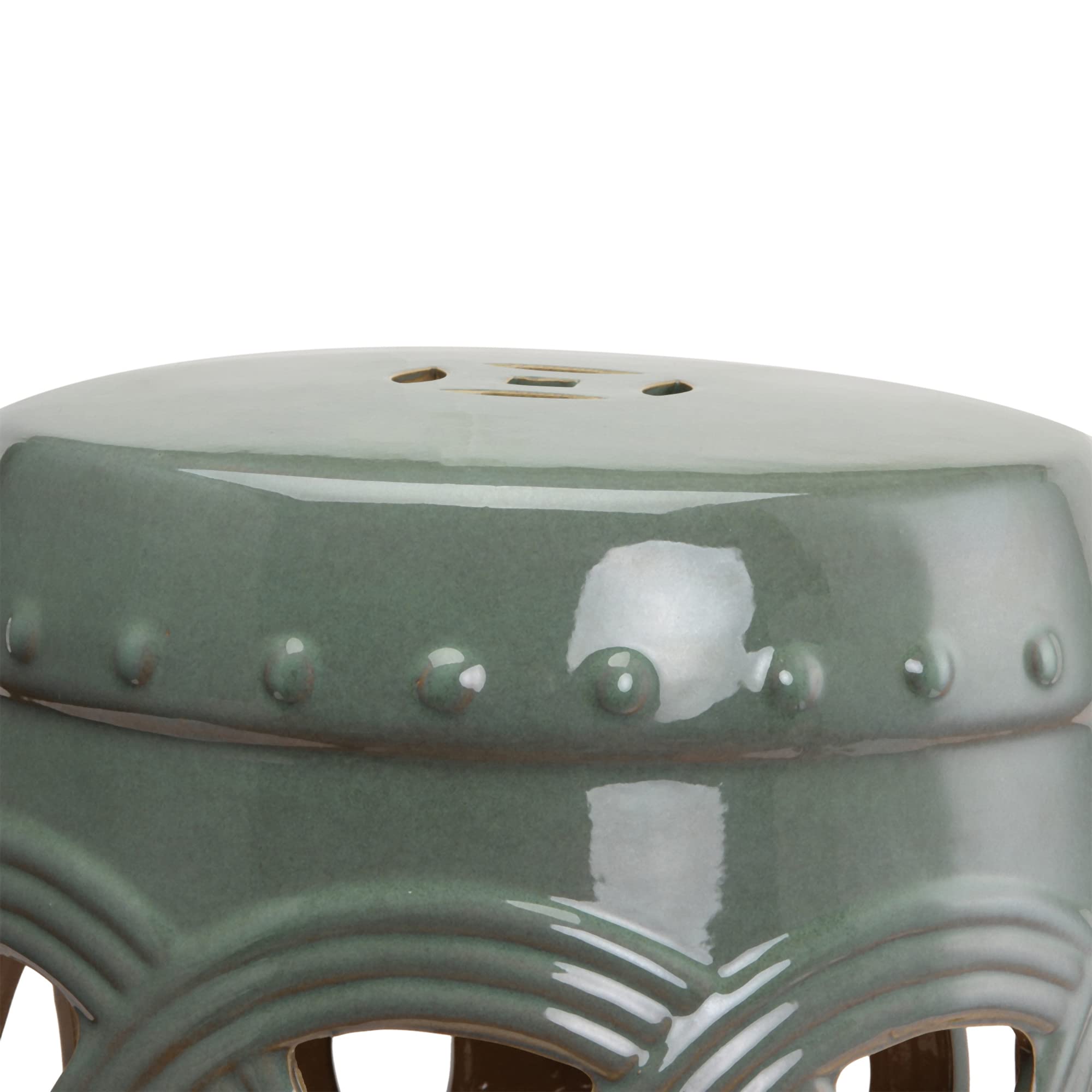 Outsunny 14" x 17" Ceramic Garden Stool with Double-Coin Knotted Ring Design & Strong Glazed Material, Decorative End Table, Home Collection, Antique Blue
