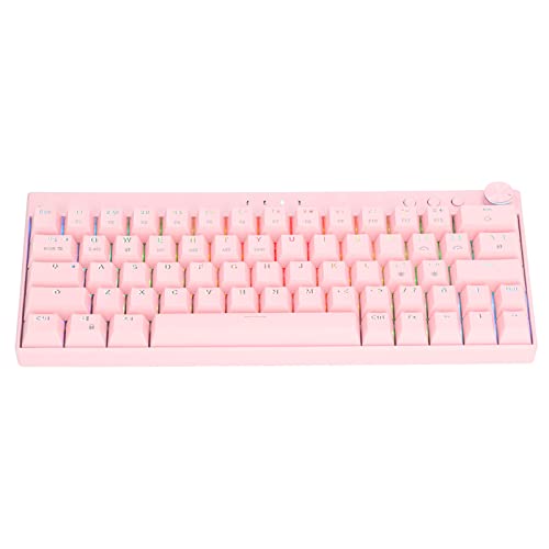 Yoidesu Wireless Mechanical Gaming Keyboard, Pink 64 Keys Plus Wireless RGB Backlight Mechanical Keyboard 3 Modes 2.4G/BT 3.0, 5.0/Type c Wired Gaming Keyboard with Knob RGB(Red Switch)