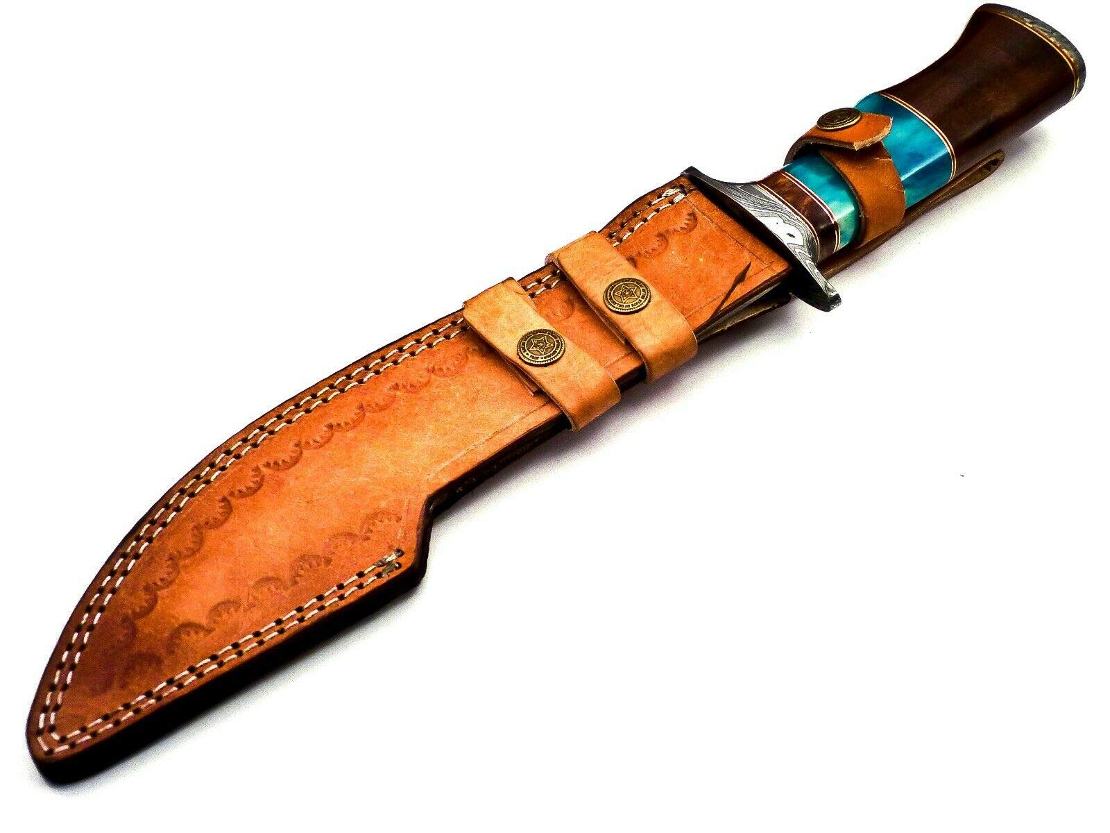 Unique Blades Indpt Knife 15 Handmade Damascus Steel Camping ! Hunting ! Outdoor Survival ! Bowie Knife - Solid Marindi Wood Bone Handle