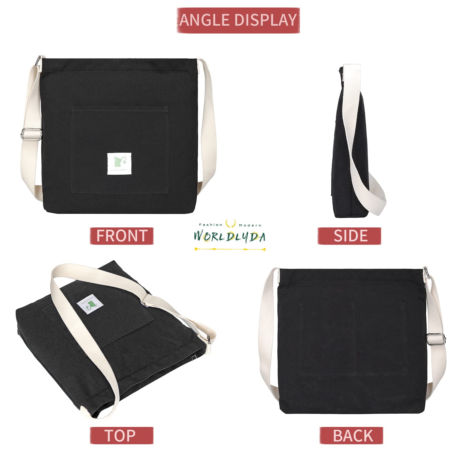 Worldlyda Women Large Canvas Tote Bag Casual Shoulder Work Purse Bag Crossbody Large Handbag