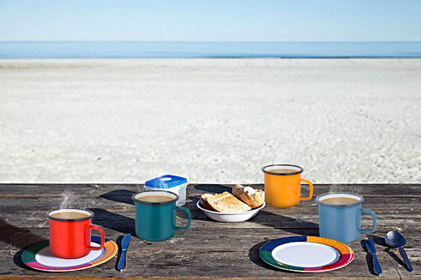 TeamFar Tea Coffee Mug Set of 4, Enamel Drinking Mugs Cups for Home Use/Office/Party or Camping, Bright Colors and Classic Look - 12 ounce