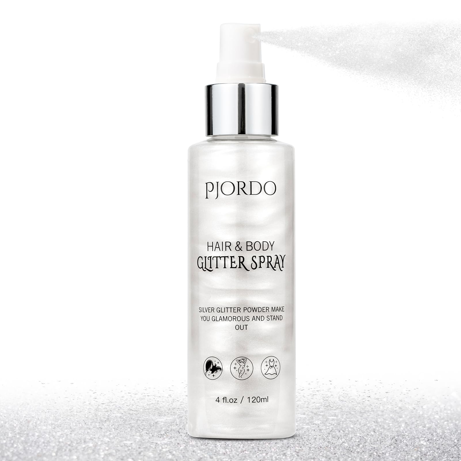 Pjordo Body Glitter Spray, Shimmer Spray, Gold Glitter Spray for Hair and Body, Glitter Hairspray, Quick Dry Long-Lasting Highlighter Powder Spray for Women Christmas Makeup Party Festival Rave 4FL.OZ