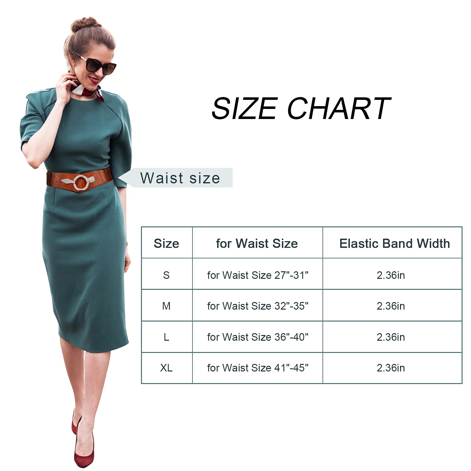 SUOSDEY Women Fashion Wide Elastic Belt Stretch Waist Belt with Easy Silver Buckle for Dresses,black,S