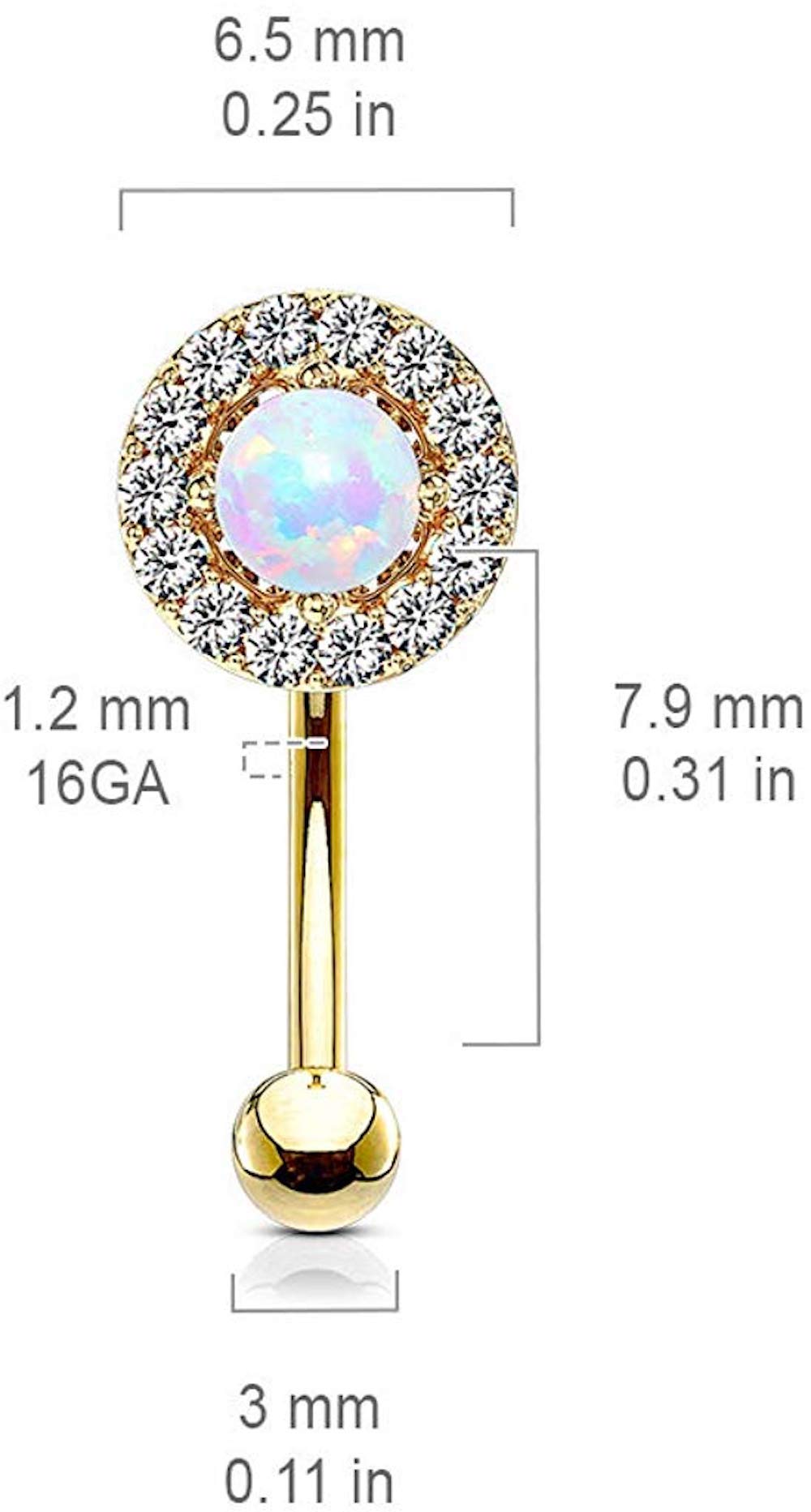 Prong Set Opal Center with CZ Paved Surrounding 316L Surgical Steel Eyebrow Rings/Curved Barbells (Rose Gold/Opal White)