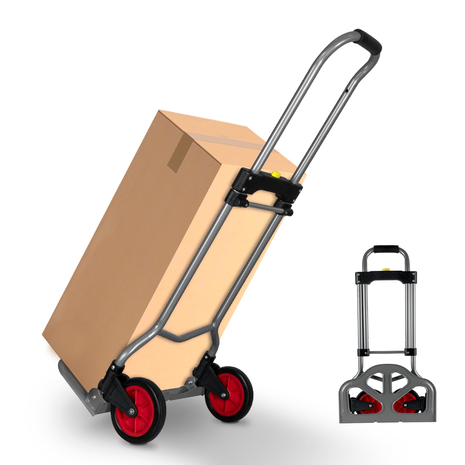 PHALANX Folding Hand Truck Dolly, Lightweight Moving Dolly Cart, 220Lb Capacity, Fast-Folding 2 Wheel Hand Cart Foldable with Telescoping Handle, Collapsible Dolly, Heavy Duty Luggage Cart