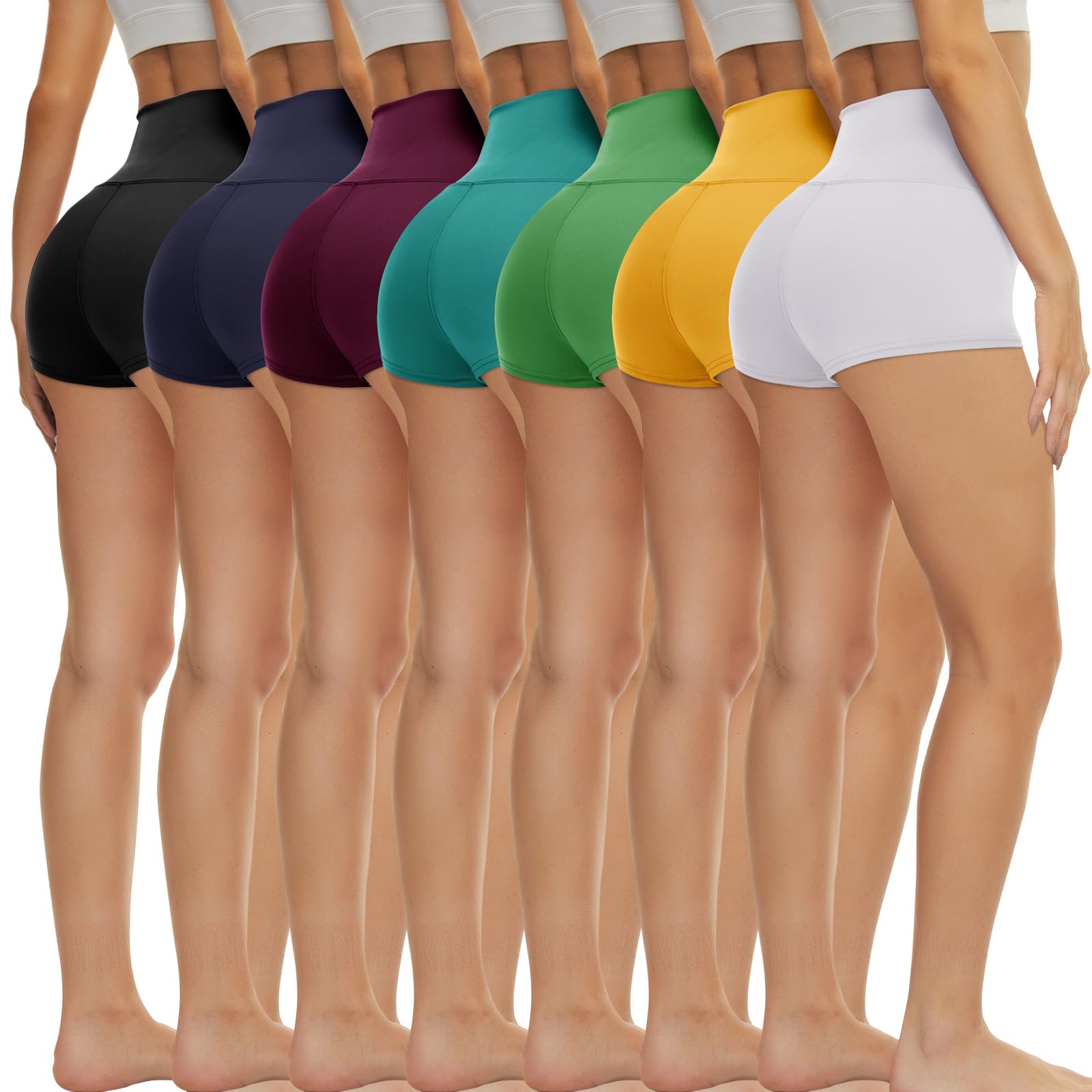 TNNZEET 7 Pack High Waisted 5β Biker Shorts for Women β Soft Black Workout Yoga Running Shorts