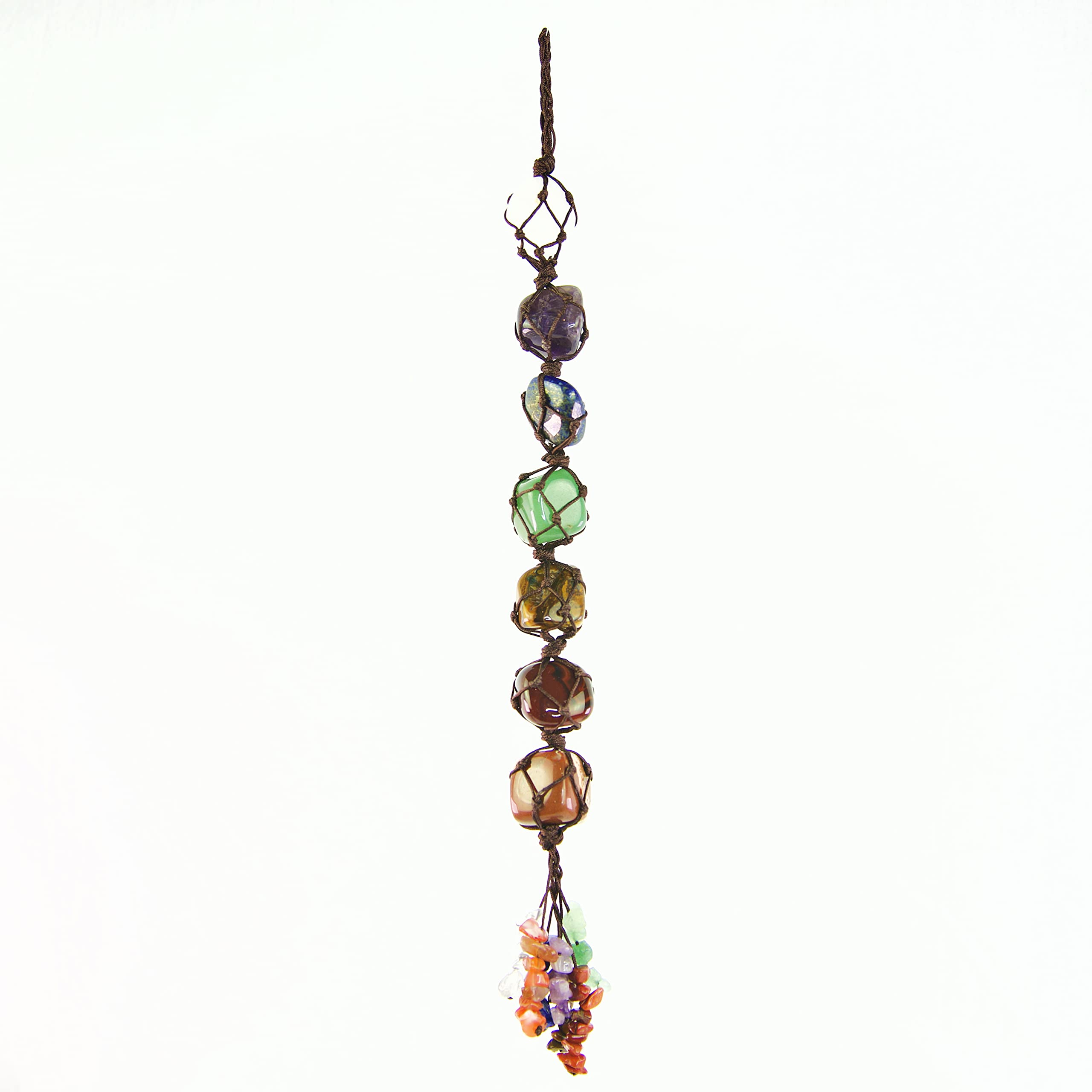Nanalou 7 Chakra Reiki Healing Crystal Stones Decorative Car Ornament – Handmade with Metal Hanging Clasp (10 inches)