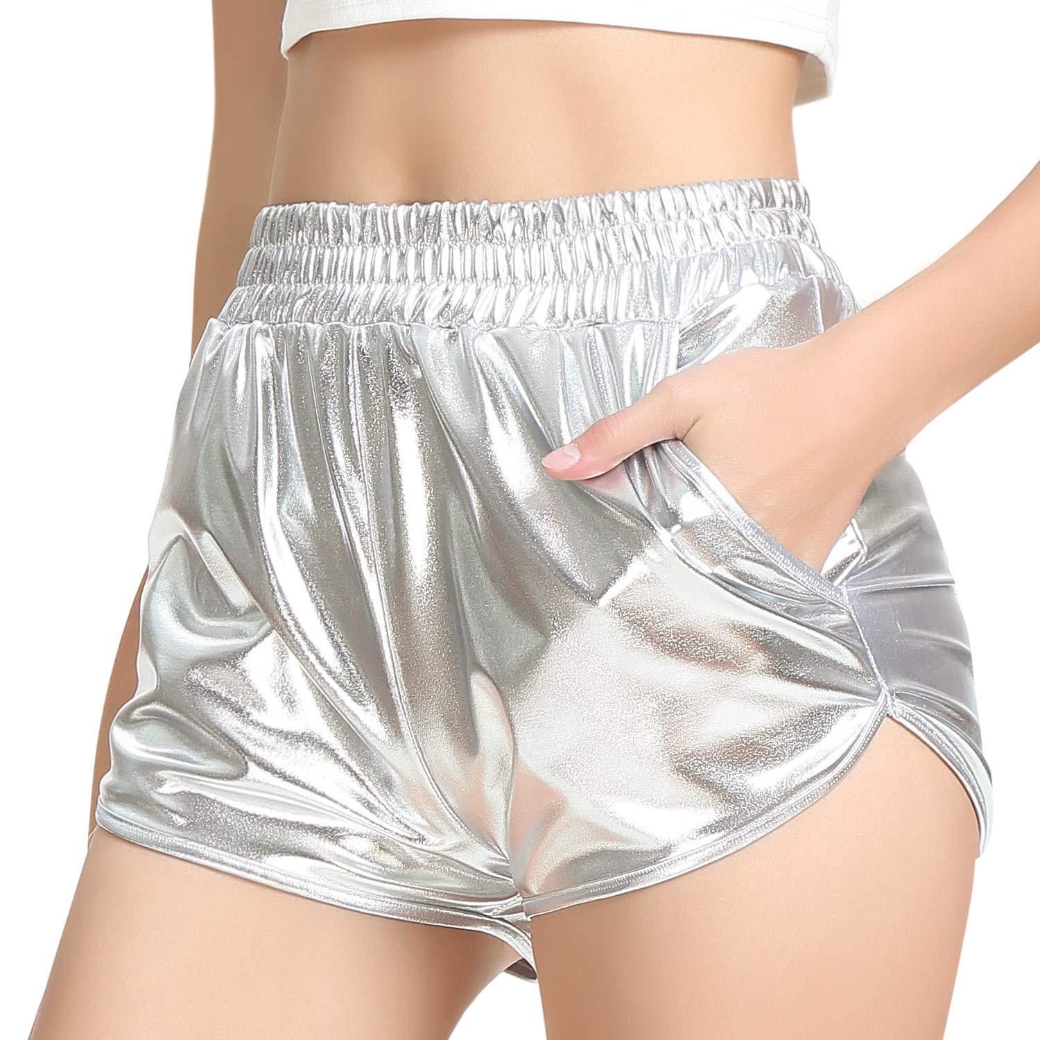 Perfashion Silver Shiny Metallic Shorts for Women