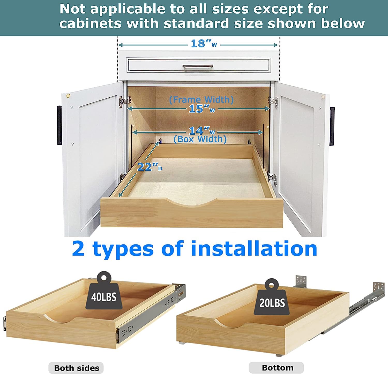 WelFurGeer Pull Out Drawers for Kitchen Cabinets, Kitchen Organization and Storage, Pull Out Cabinet Organizer, Pull Out Cabinet Shelf, Wood Rack for Kitchen, Bathroom (14" Wide)