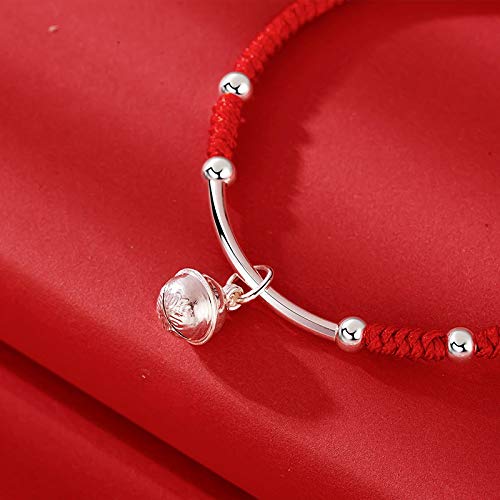 NUOGIC Real S925 Sterling Silver Bell Lucky Red Rope Bracelet for Women Gift (Red