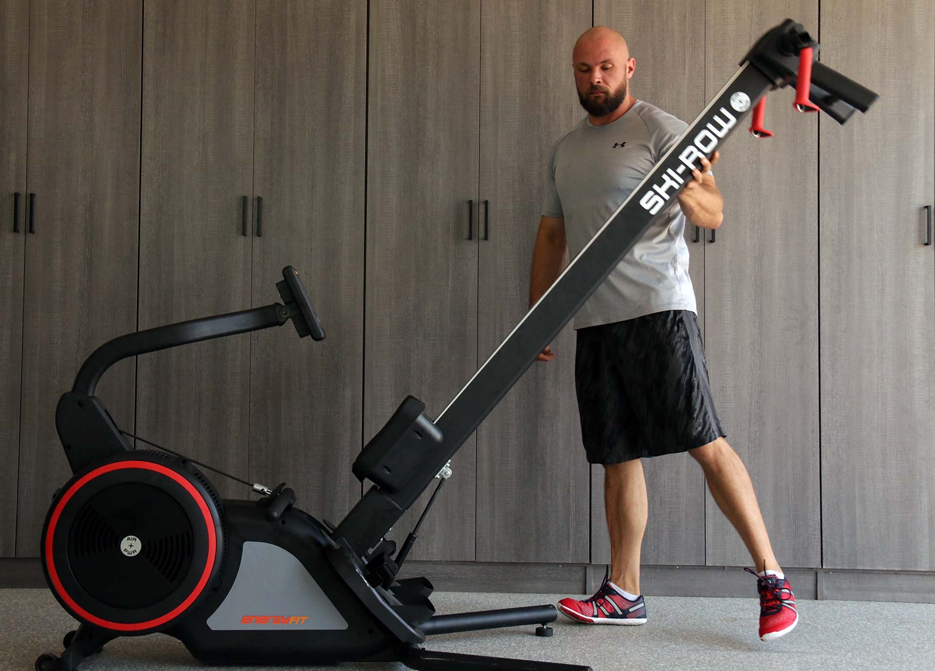 SKI-Row (v1.1) Combination (2 in 1) Ski-Trainer and Rowing Machine with AIR + Available Magnetic Resistance, Compact Footprint, Folds for Easy Storage, Total Body Workout
