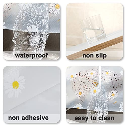Shelf and Drawer Liners for Kitchen Cabinet Fridge Place Mats, Waterproof Sink Liner No Slip Bathroom Mats Non Adhesive EVA Plastic Liner Roll - Clear Daisy 17.7"×197"