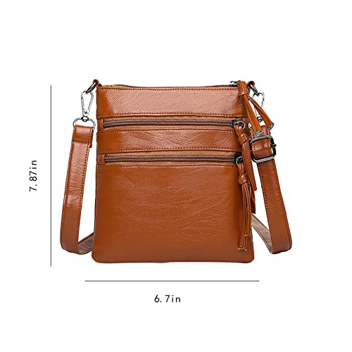Women's Medium Zipper Pocket Crossbody Bag - Soft Leather Multifunctional Single Shoulder Bag for Outdoor Shopping