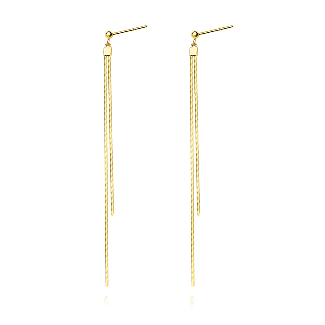 Reffeer Solid 925 Sterling Silver Tassel Chain Dangle Earrings for Women Teen Girls Long Dangle Drop Earrings Minimalist (B-18K Gold)